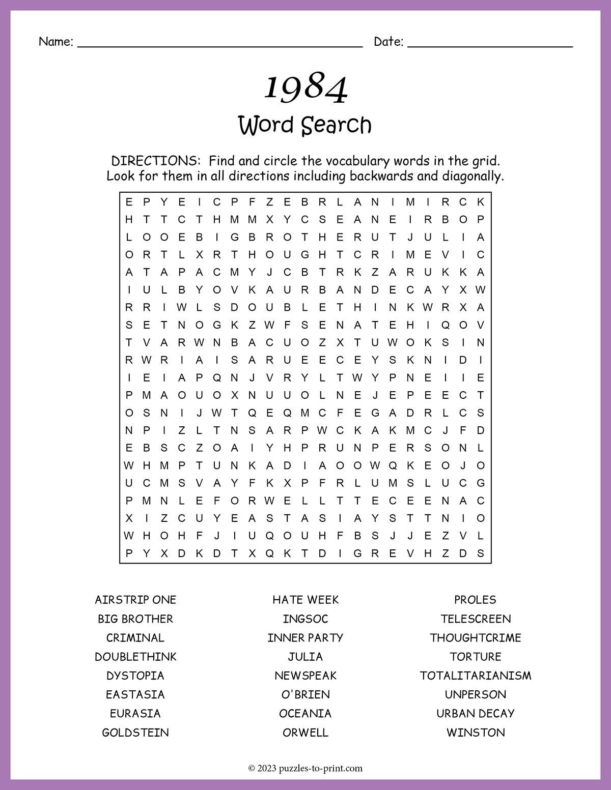 1984 Word Search