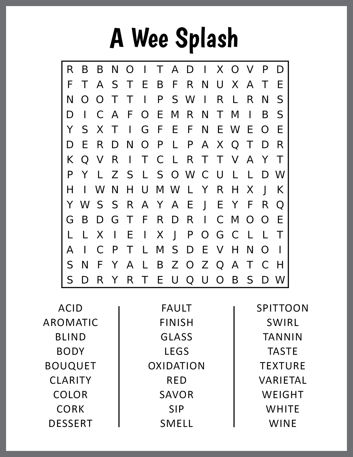 A Wee Splash Word Search
