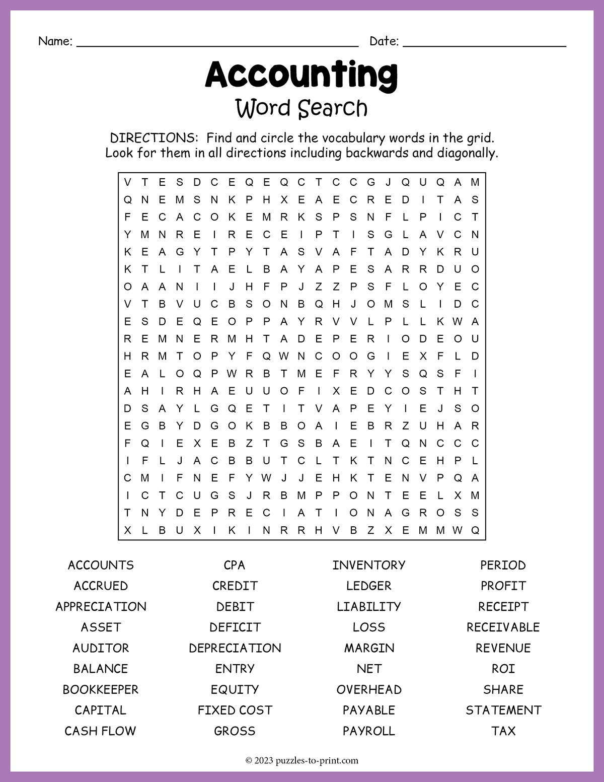 Accounting Word Search