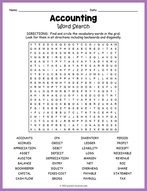Accounting Word Search