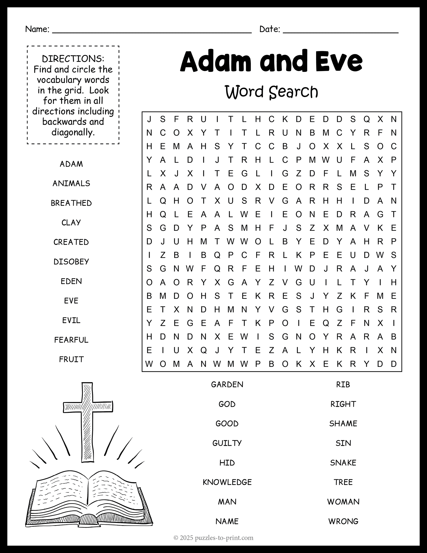 Adam and Eve Word Search