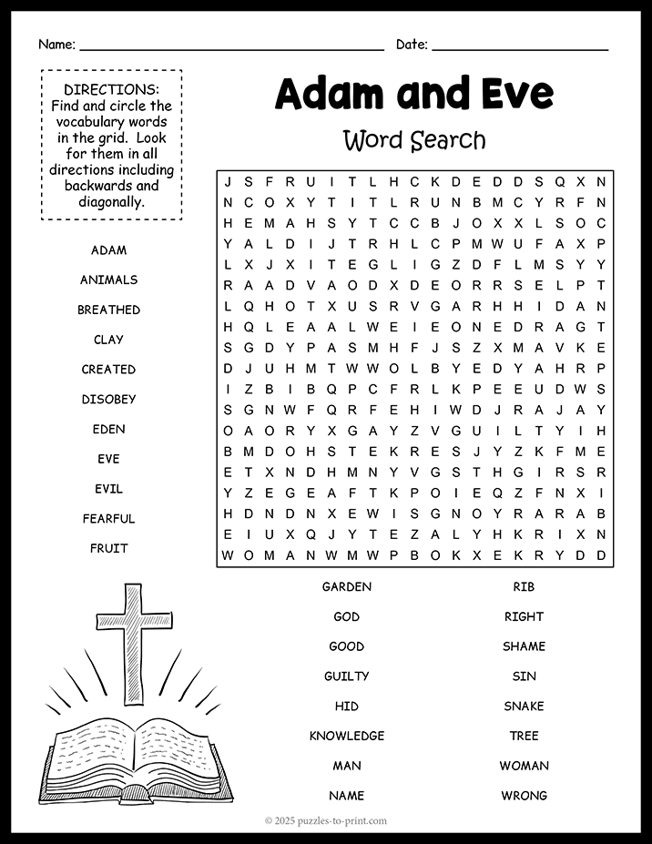 Adam and Eve Word Search