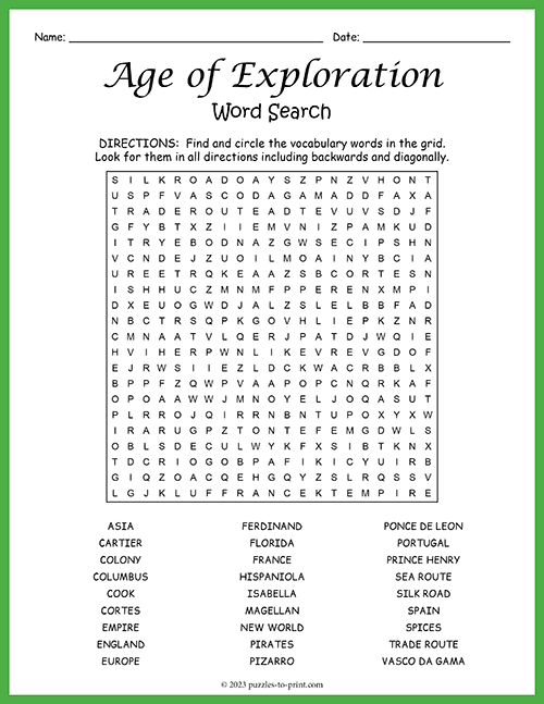Age of Exploration Word Search