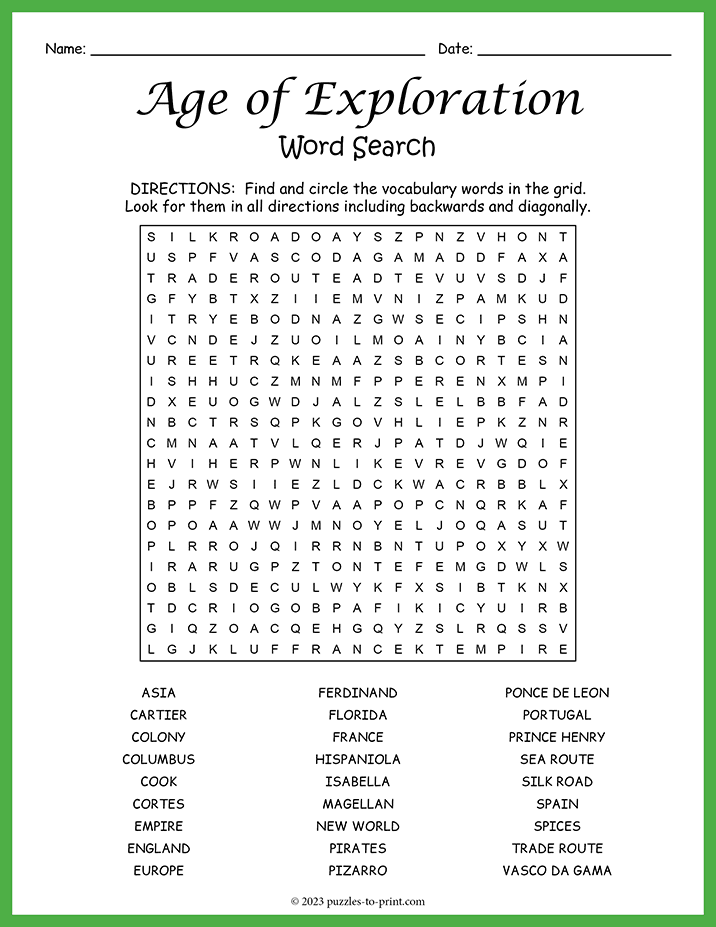 Age of Exploration Word Search