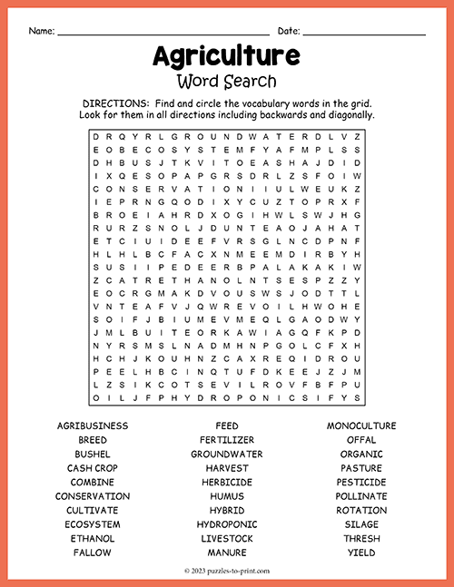 Agriculture Word Search