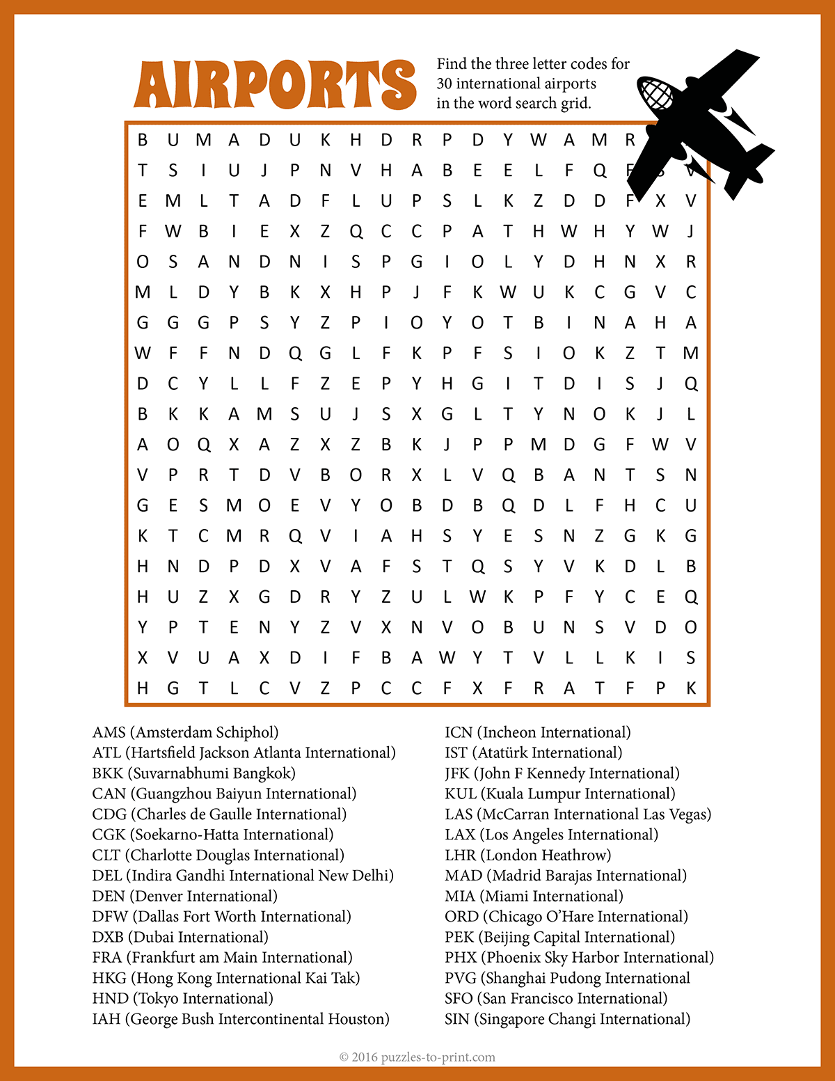 Airport Word Search