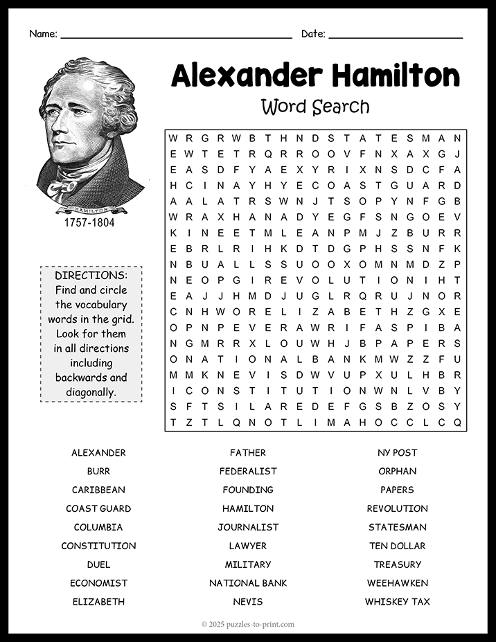 Alexander Hamilton Word Search