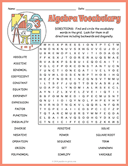 Algebra Word Search