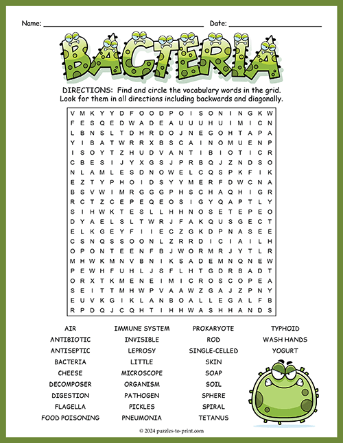 All About Bacteria Word Search