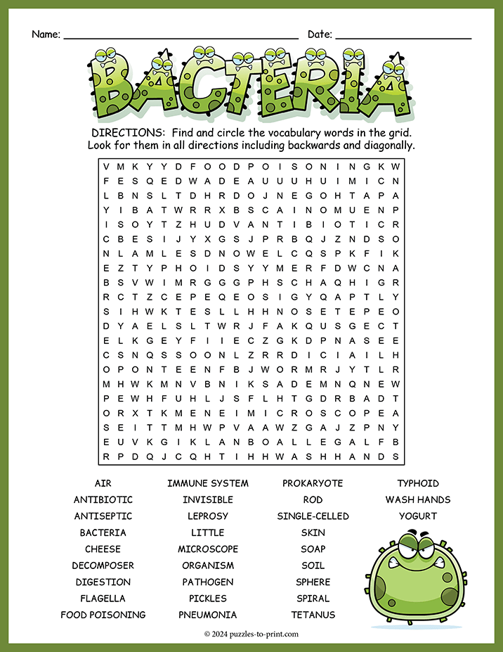 All About Bacteria Word Search