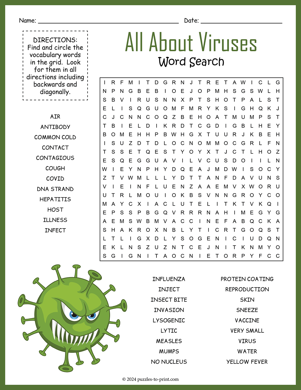 All About Viruses Word Search