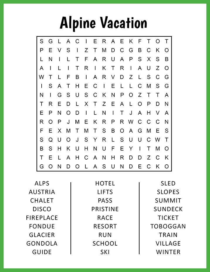 Alpine Vacation Word Search