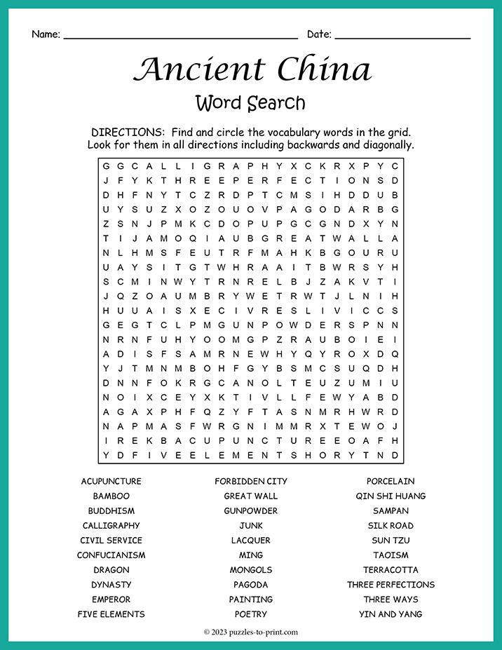 Ancient China Word Search