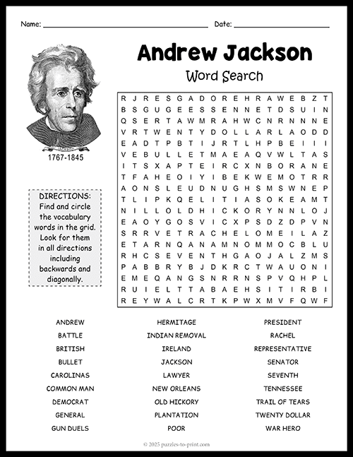 Andrew Jackson Word Search
