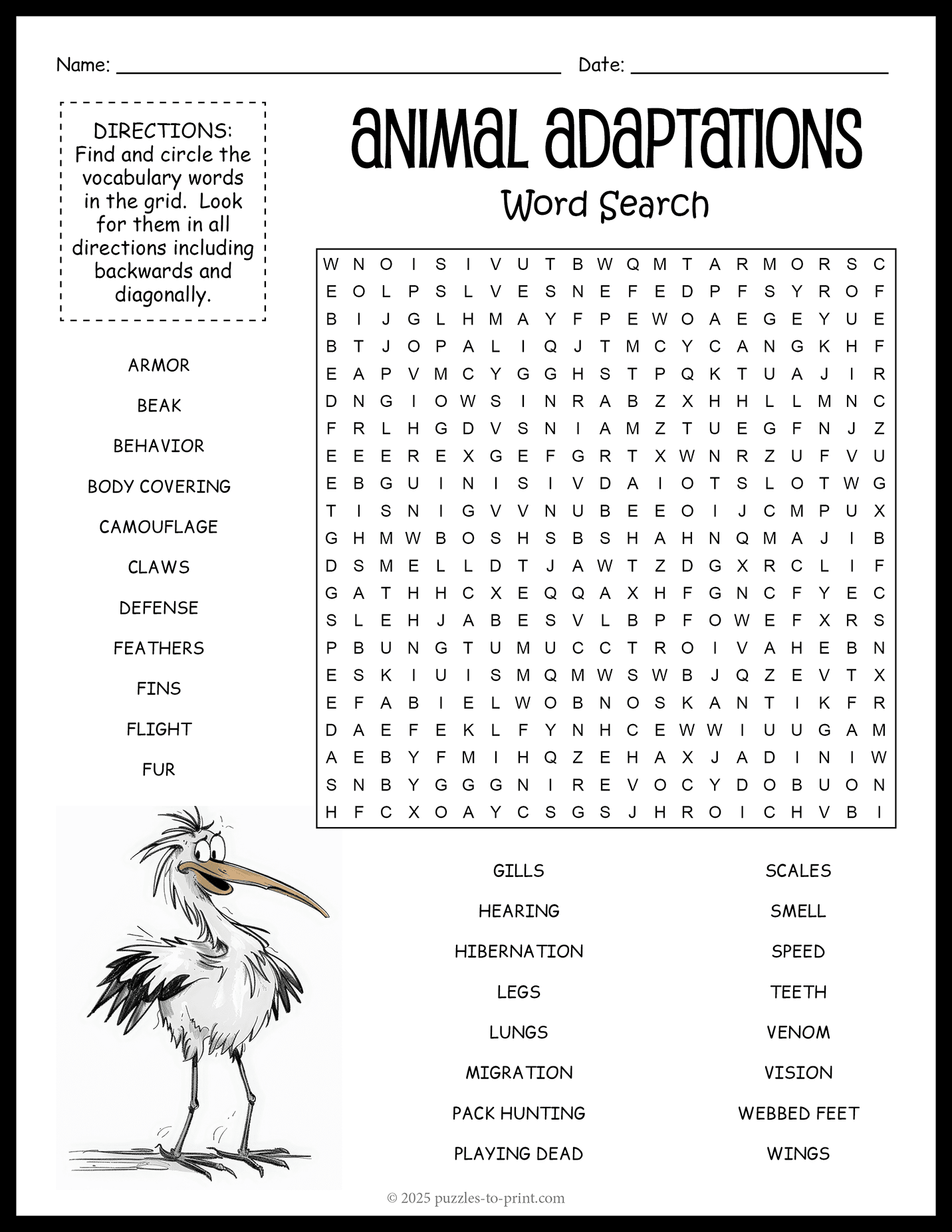 Animal Adaptations Word Search - Free Printable (Easy & Challenging)