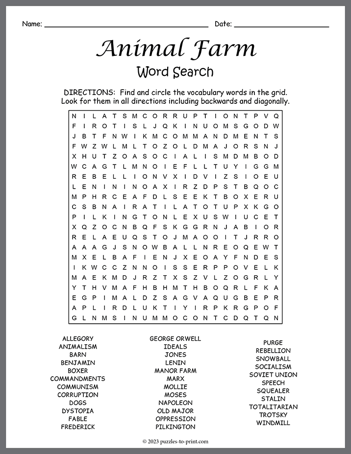 Animal Farm Word Search