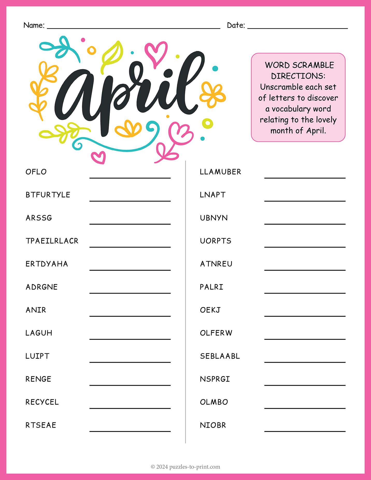 April Word Scramble