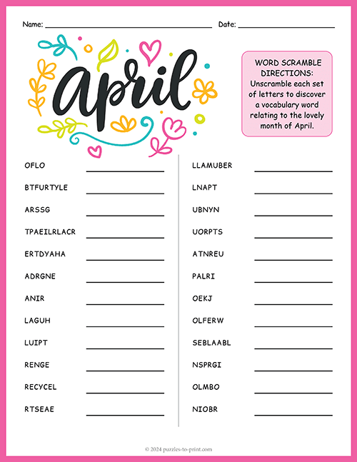 April Word Scramble