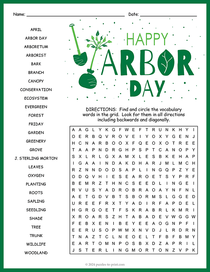 Arbor Day Word Search