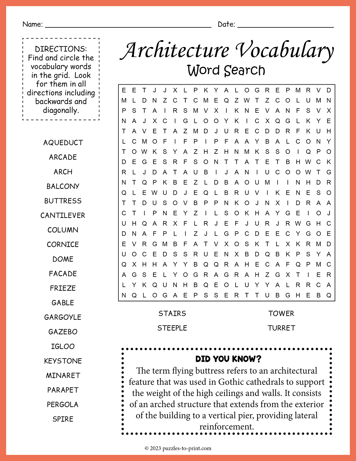 Architecture Vocabulary Word Search