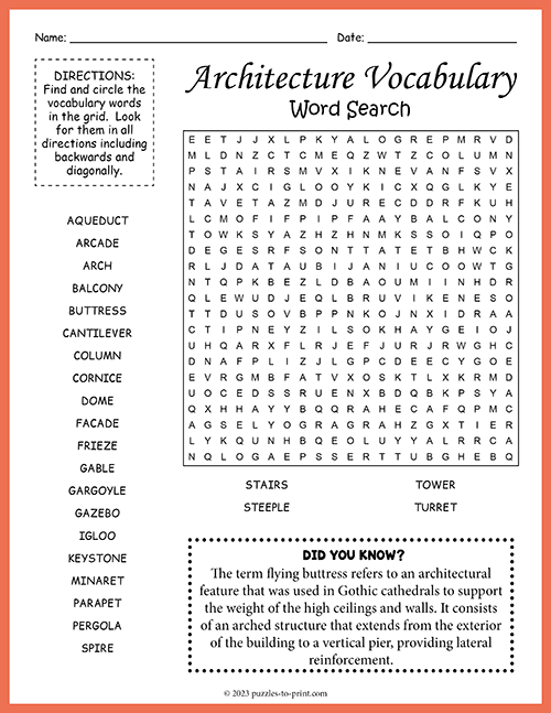 Architecture Vocabulary Word Search
