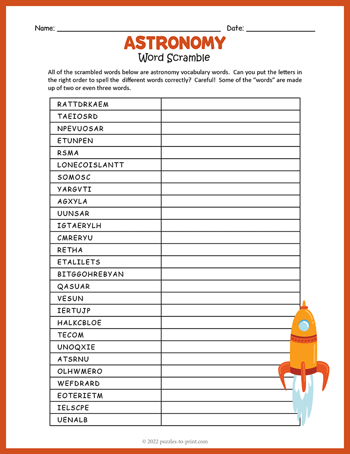Astronomy Word Scramble