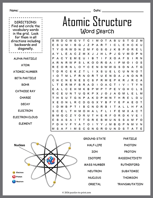 Atomic Structure Word Search