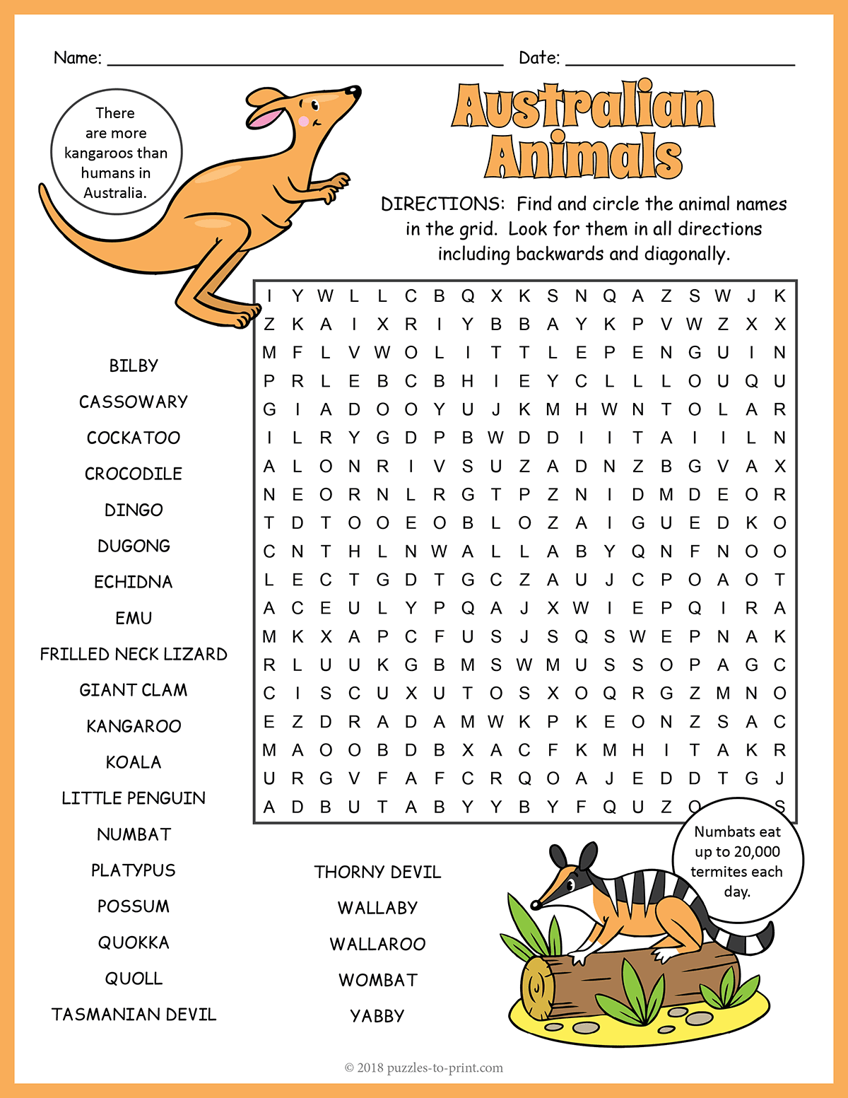Australian Wildlife Crossword 4