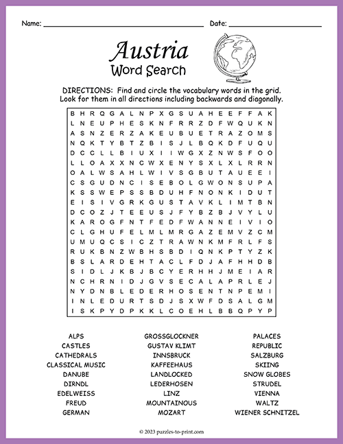 Austria Word Search