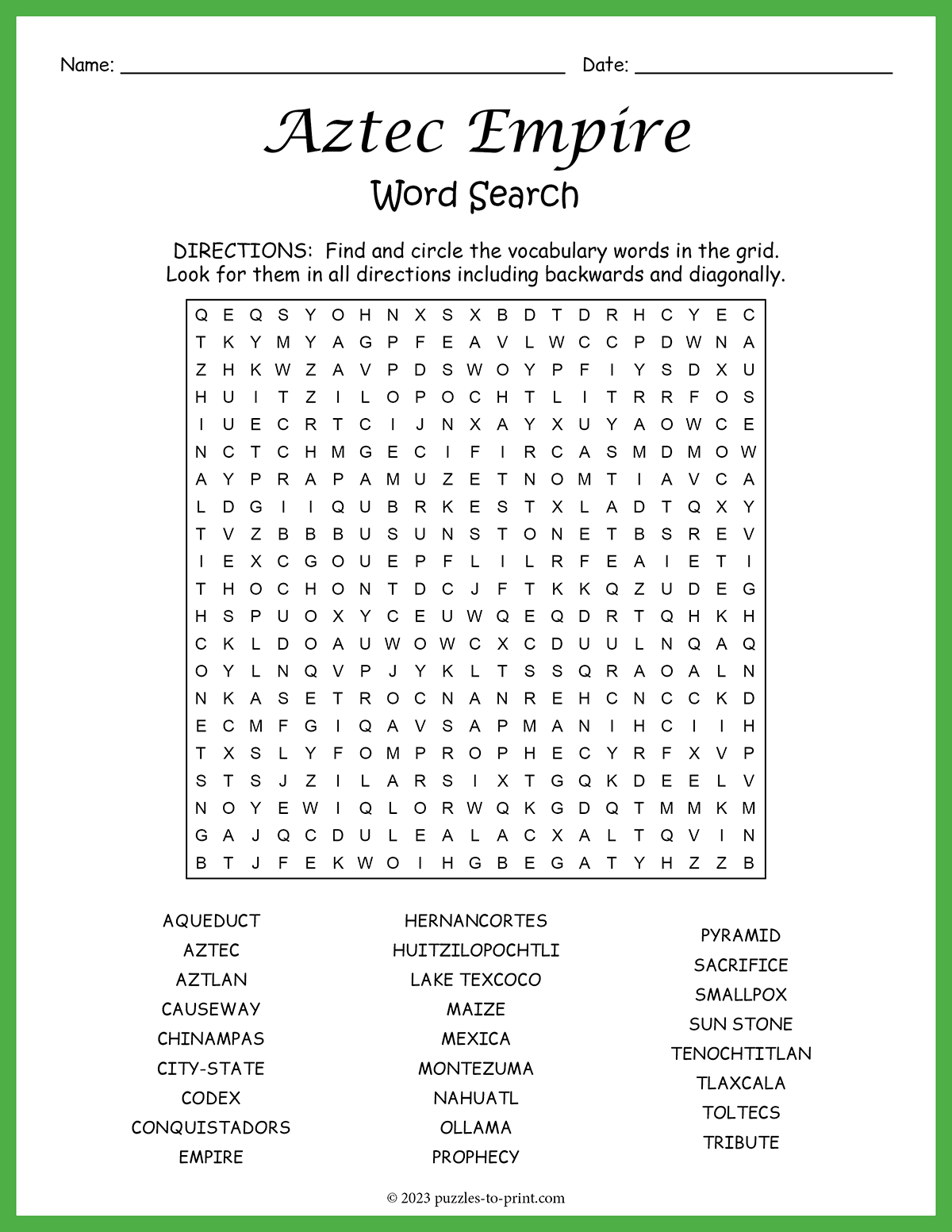 Aztec Empire Word Search