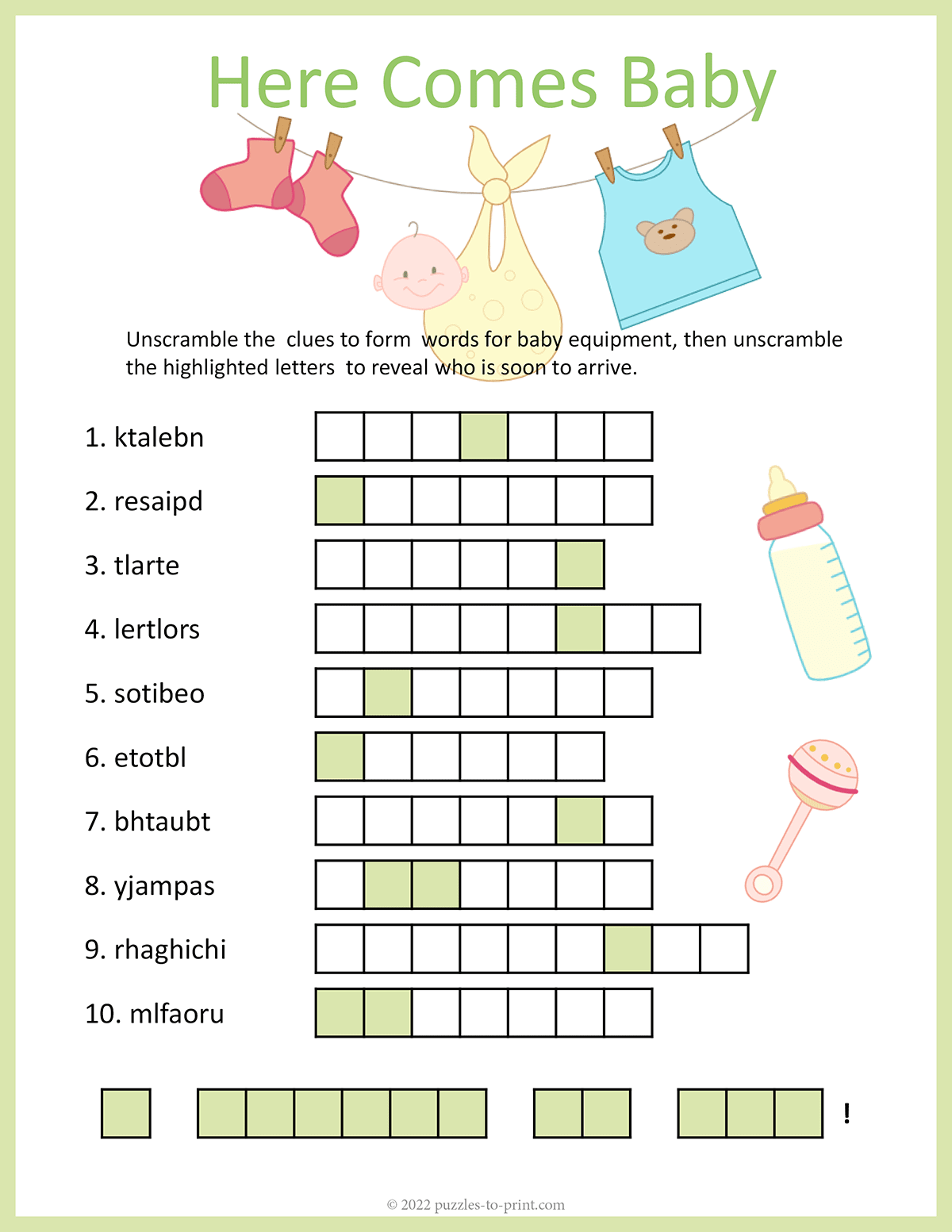 Baby Shower Crossword Puzzle Print 50 Free Printable Children's