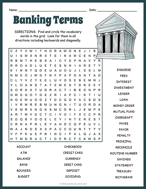 Banking Terms Word Search