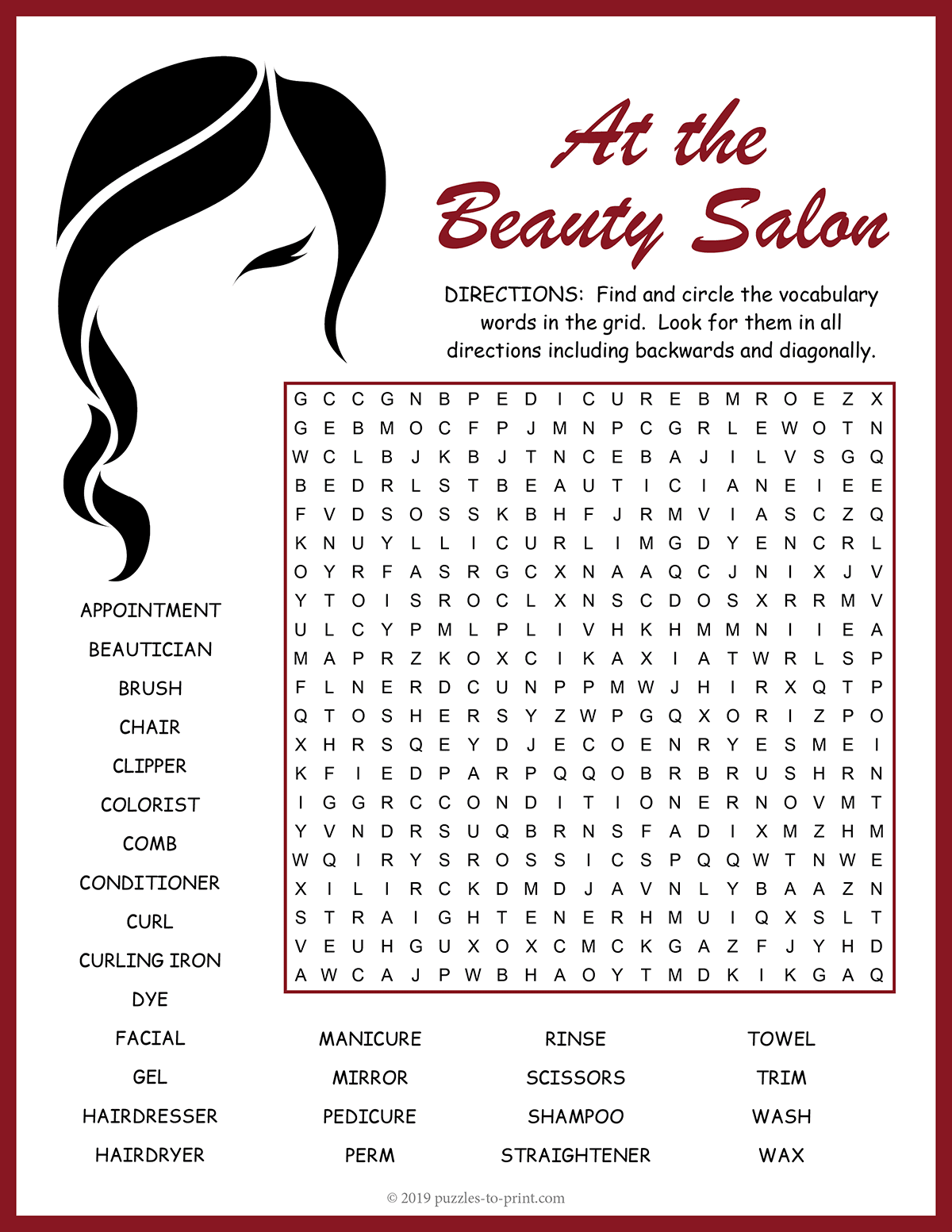 Beauty Salon Word Search
