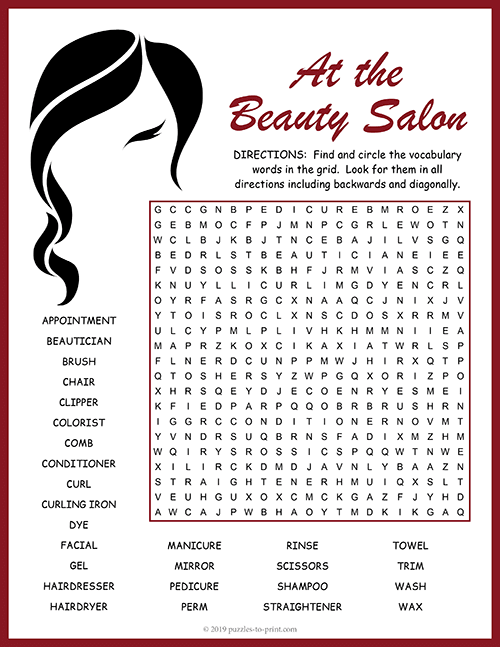 Beauty Salon Word Search