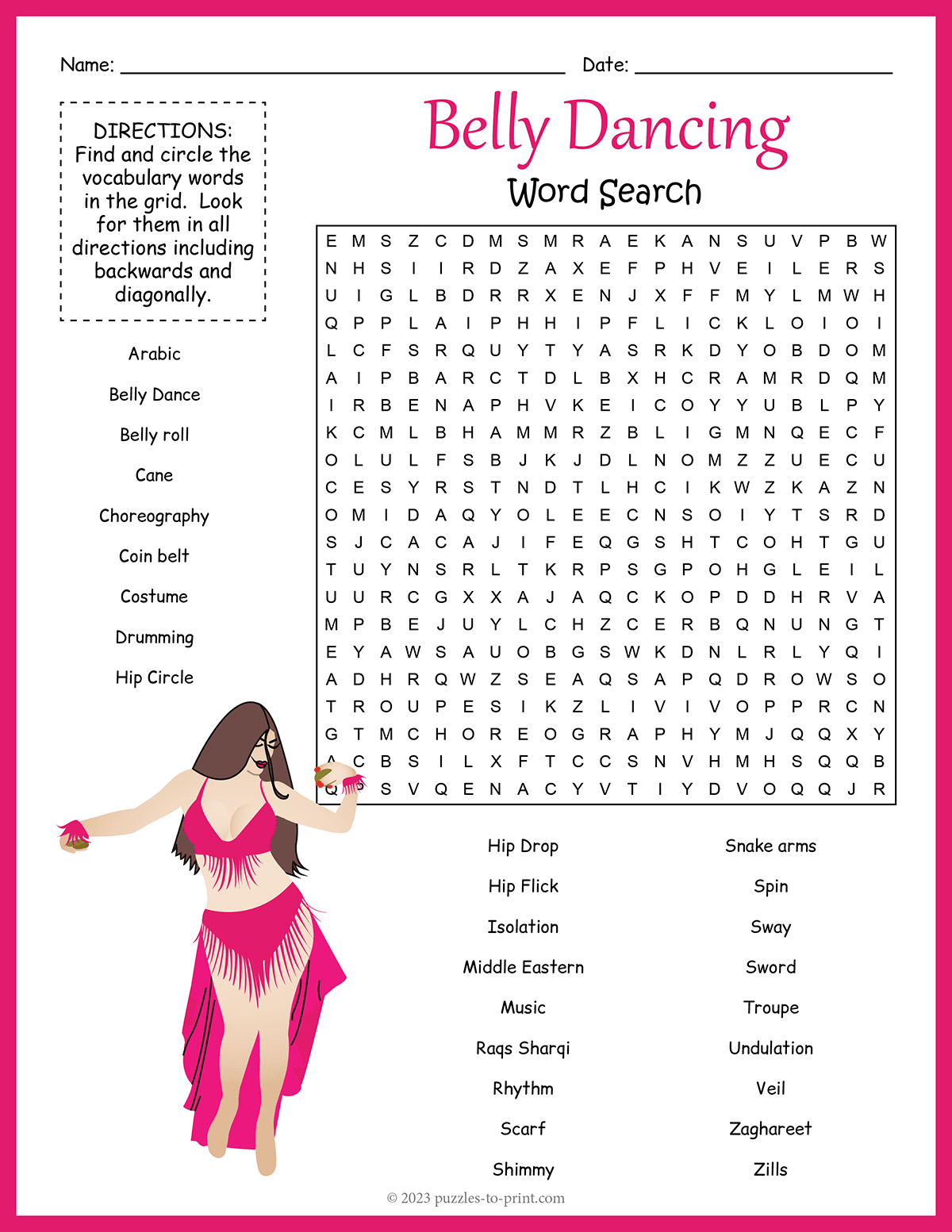Belly Dancing Word Search
