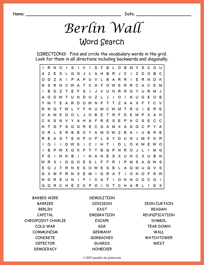 Berlin Wall Word Search