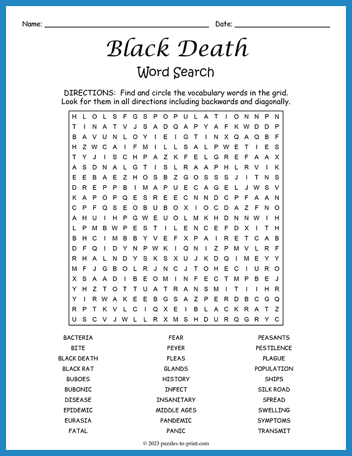 Black Death Word Search