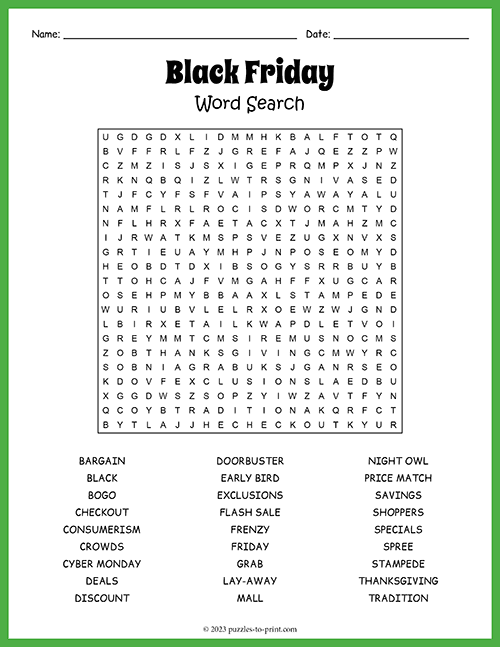 Black Friday Word Search