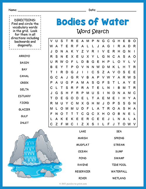 Bodies of Water Word Search