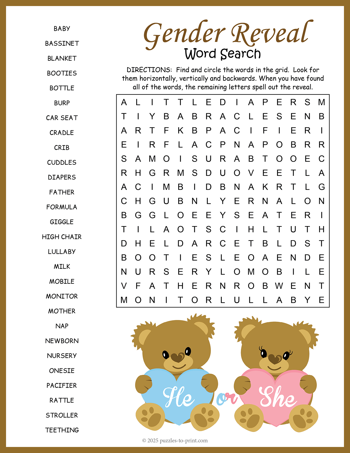 Baby Boy Word Search Game