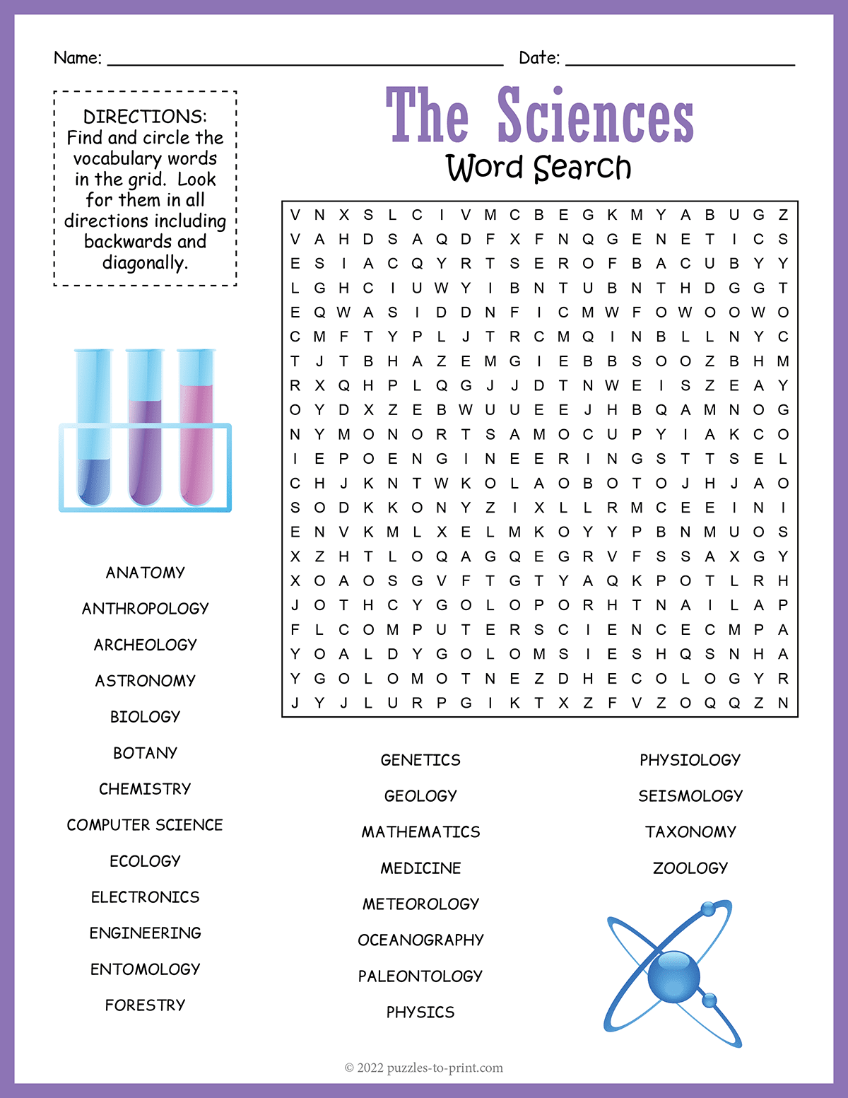 Brranches of Science Word Search