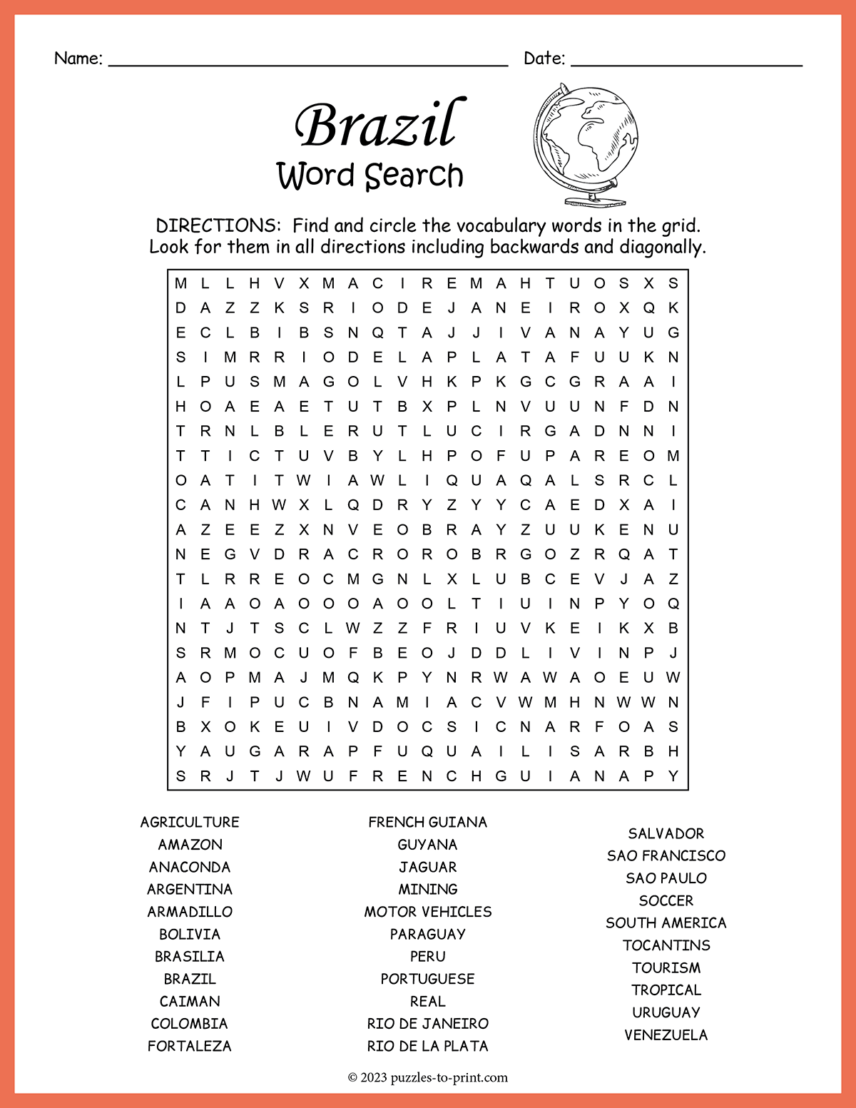 Brazil Word Search