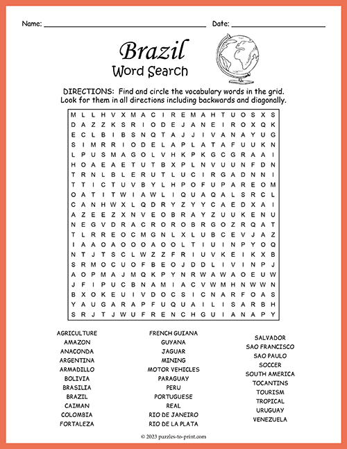 Brazil Word Search