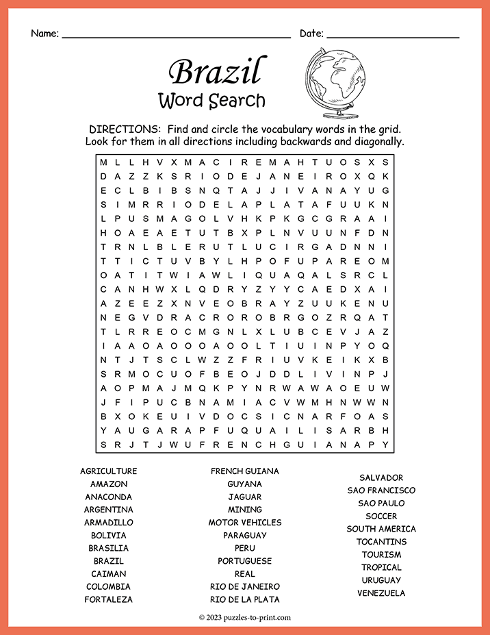 Brazil Word Search