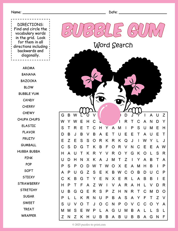 Bubble Gum Word Search