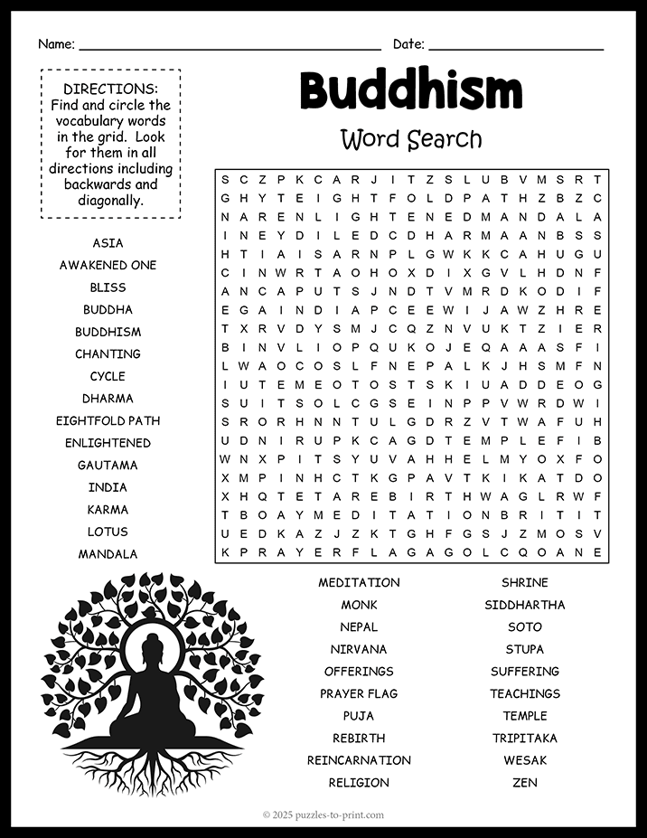 Buddhism Word Search