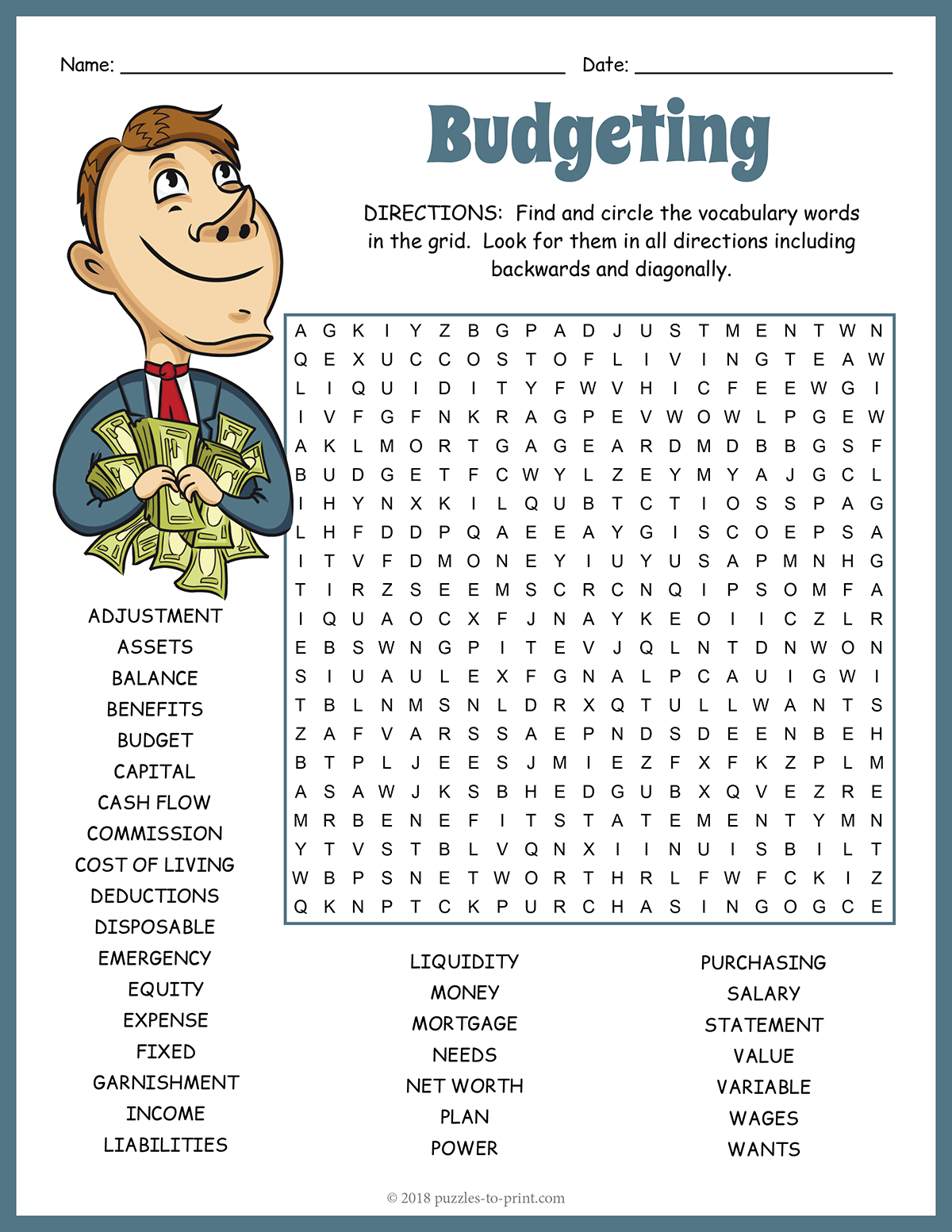 Budgeting Word Search