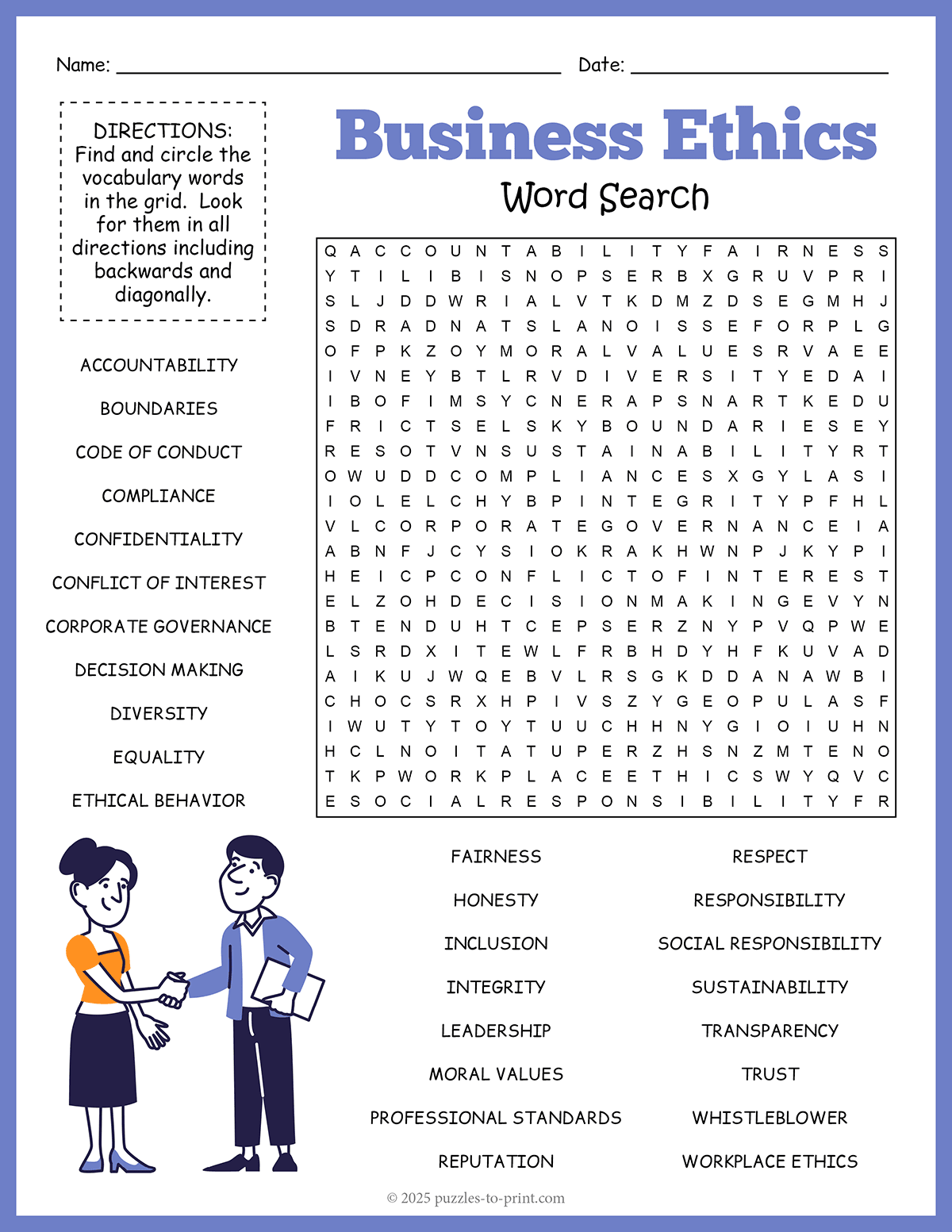Business Ethics Word Search