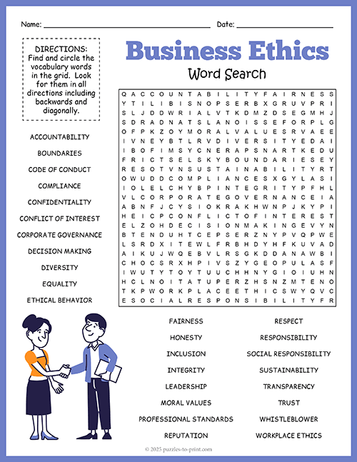 Business Ethics Word Search