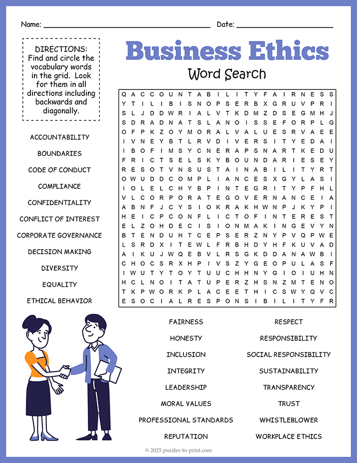 Business Ethics Word Search